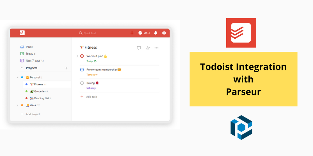 Cómo crear tareas a partir de correos electrónicos en Todoist | Parseur®