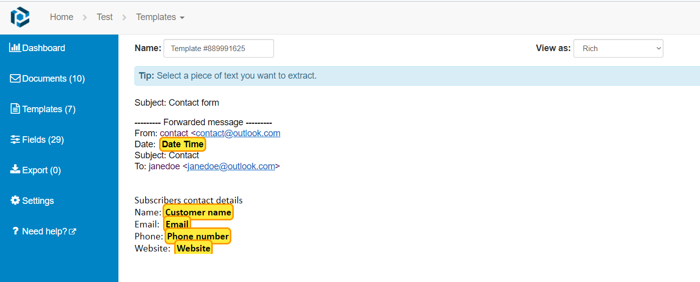Extract specific data from Outlook emails | Parseur®
