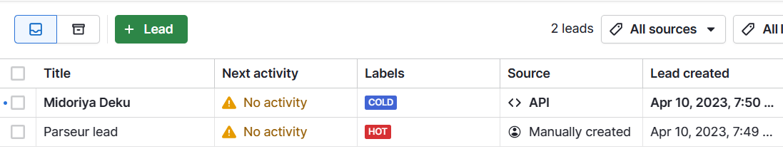 Create a new lead in Pipedrive from email data | Parseur®