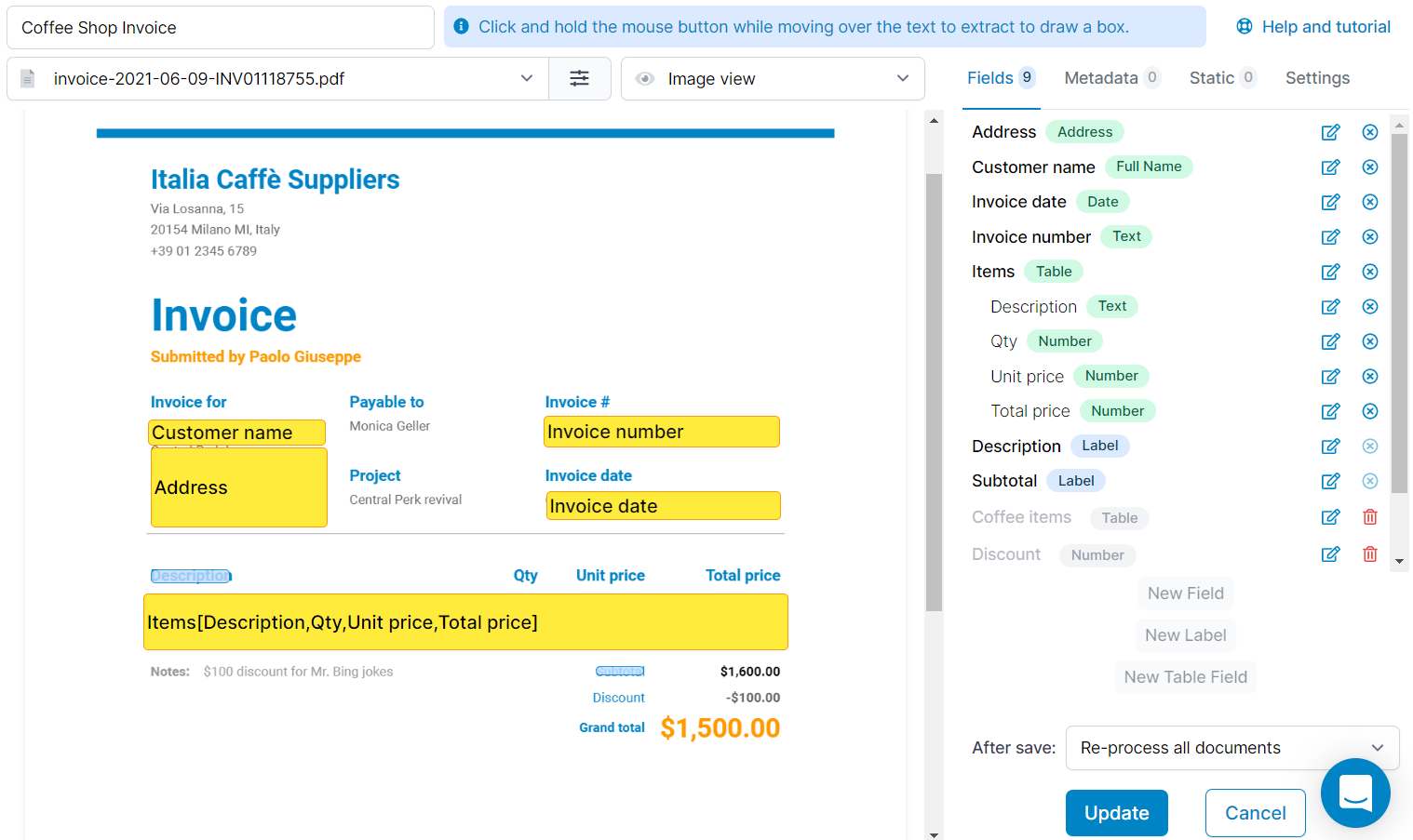 Create sales receipts in QuickBooks from PDF invoices | Parseur®