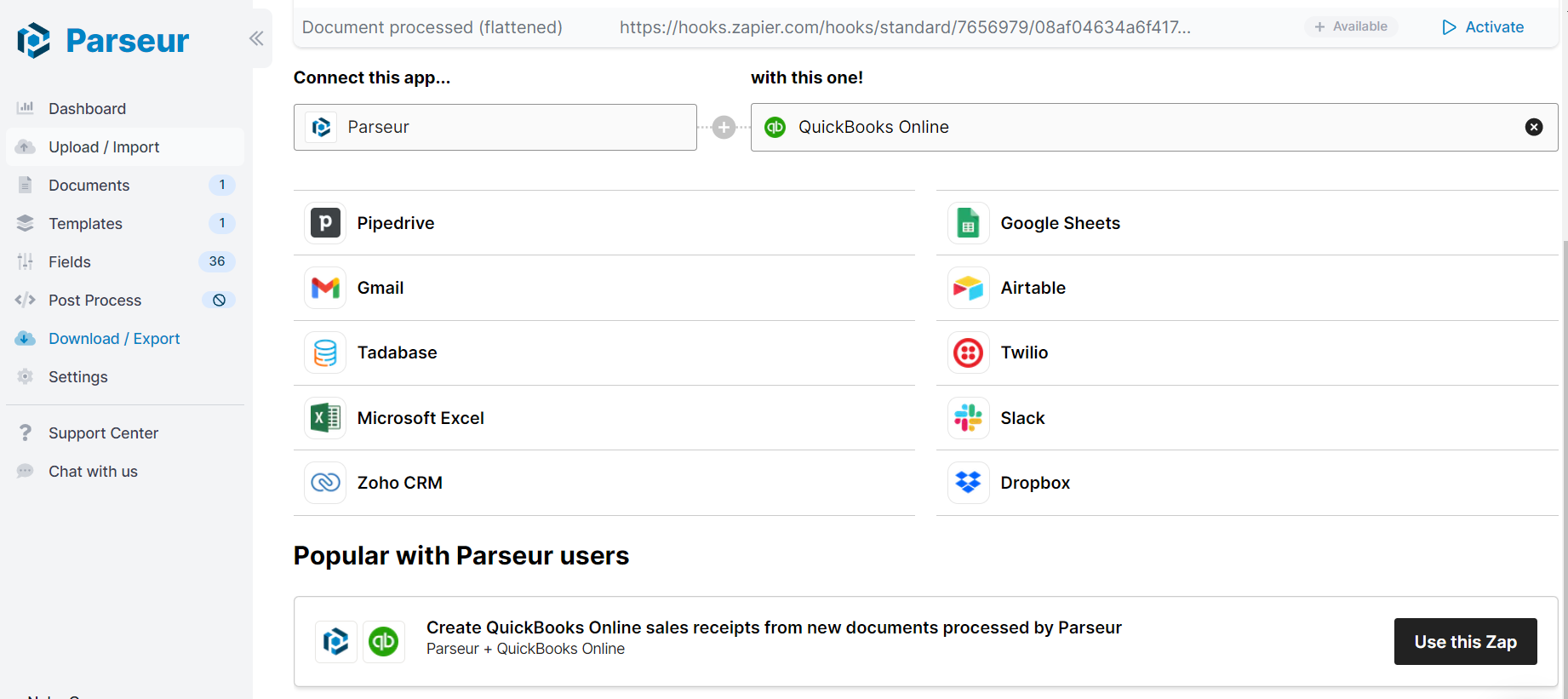 Create sales receipts in QuickBooks from PDF invoices | Parseur®