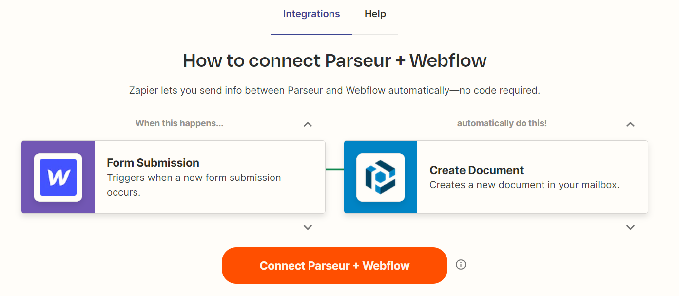 Create a document from a form submission in Webflow | Parseur®
